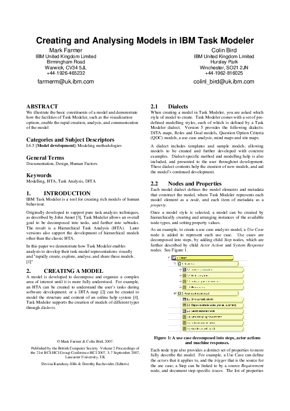 (PDF) Creating and analysing models in IBM Task Modeler