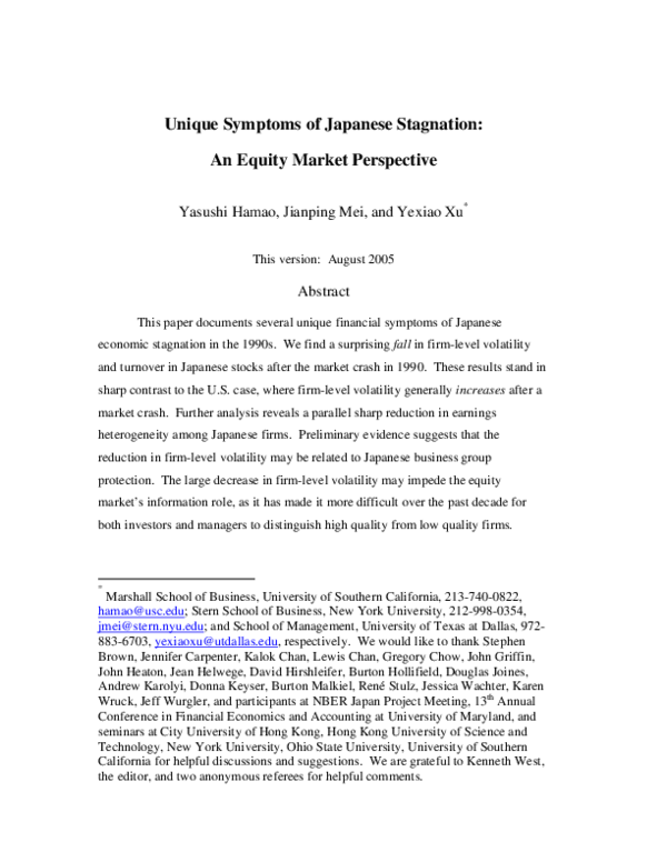 (PDF) Unique Symptoms of Japanese Stagnation: An Equity Market Perspective