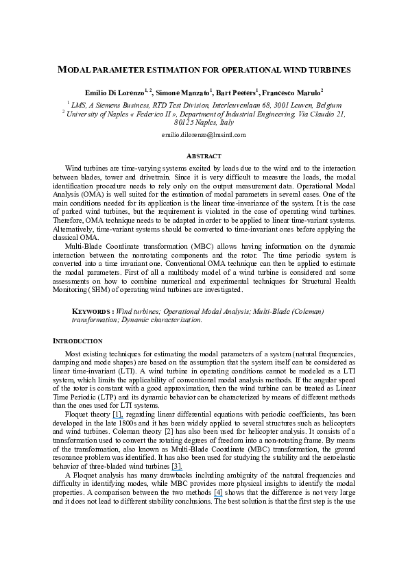 (PDF) Modal Parameter Estimation for Operational Wind Turbines
