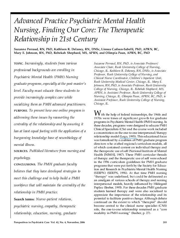 (PDF) Advanced Practice Psychiatric Mental Health Nursing, Finding Our ...