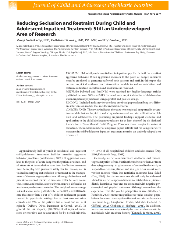 (PDF) Reducing seclusion and restraint during child and adolescent ...