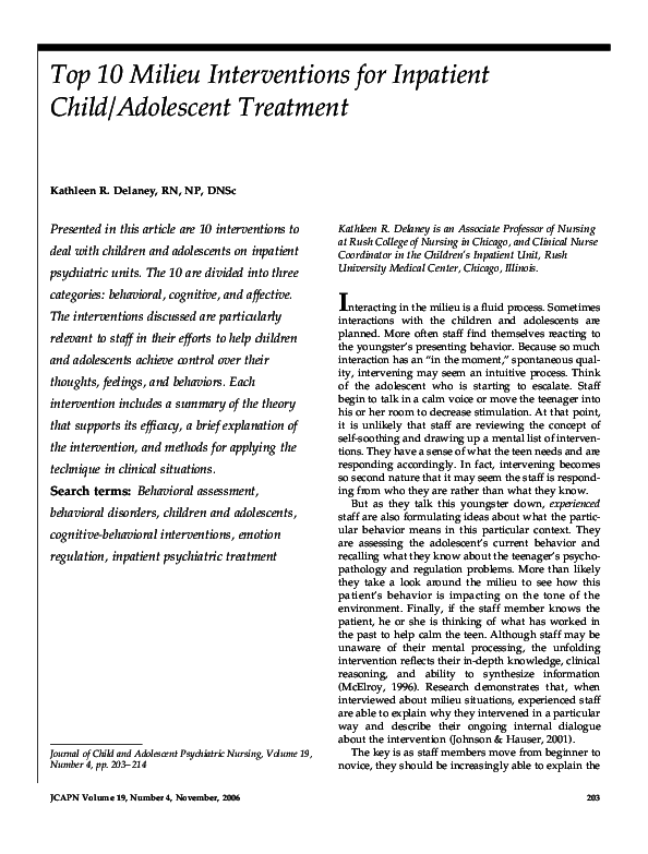 (PDF) Top 10 Milieu Interventions for Inpatient Child/Adolescent Treatment