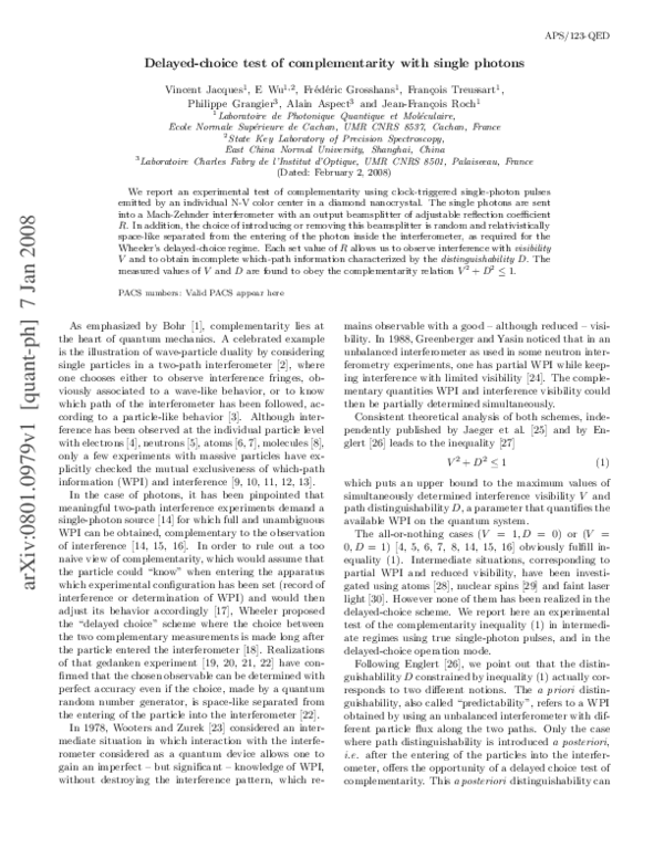 (PDF) Delayed-Choice Test of Quantum Complementarity with Interfering ...