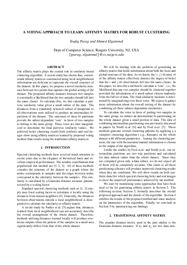 (PDF) A voting approach to learn affinity matrix for robust clustering