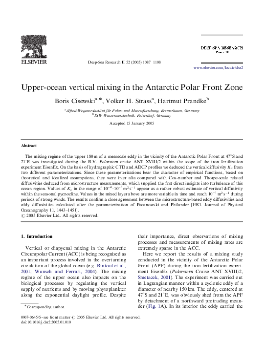 (PDF) Upper-ocean vertical mixing in the Antarctic Polar Front Zone
