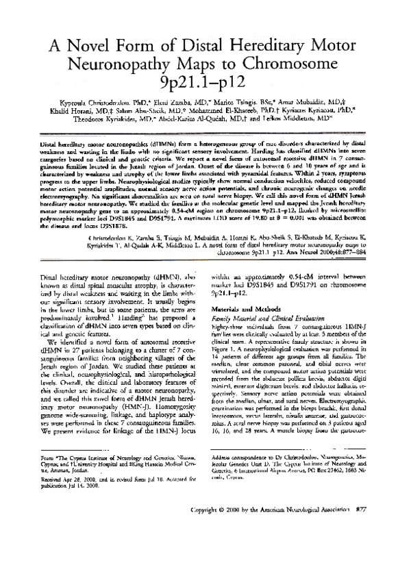 (PDF) A novel form of distal hereditary motor neuronopathy maps to ...