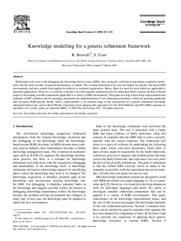 (PDF) Knowledge modelling for a generic refinement framework