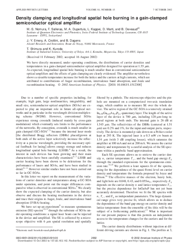 (PDF) Density clamping and longitudinal spatial hole burning in a gain ...