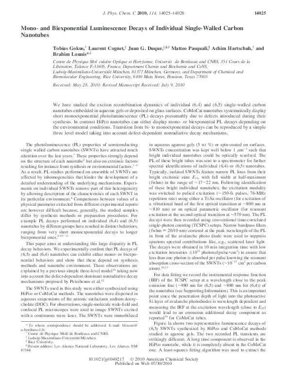 (PDF) Mono- and Biexponential Luminescence Decays of Individual Single ...
