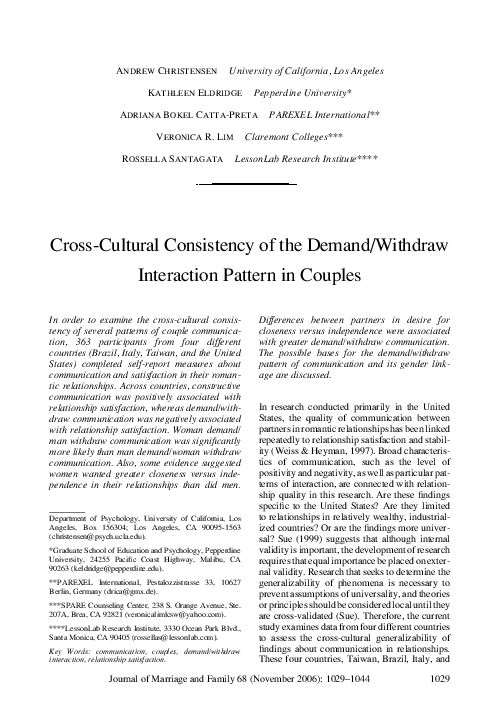 (PDF) Cross-Cultural Consistency of the Demand/Withdraw Interaction ...