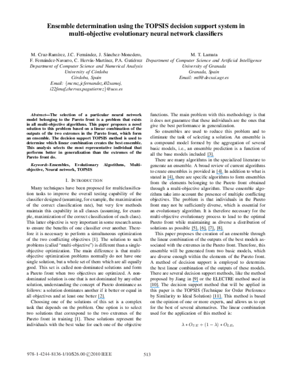 (PDF) Ensemble determination using the TOPSIS decision support system in multi-objective ...