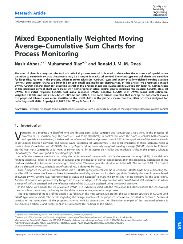 Pdf Mixed Exponentially Weighted Moving Average Cumulative Sum Charts