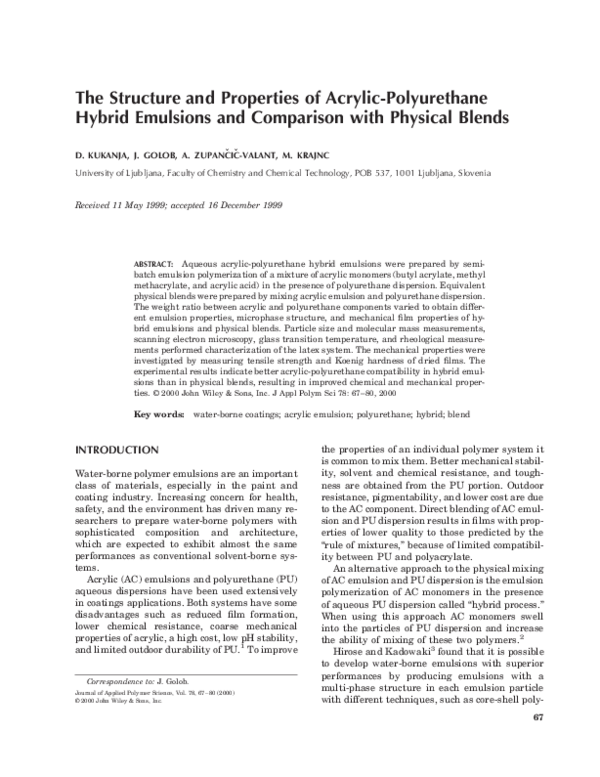 (PDF) The structure and properties of acrylic-polyurethane hybrid ...