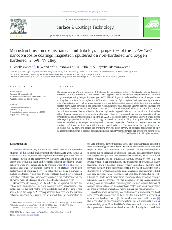 (PDF) Microstructure, micro-mechanical and tribological properties of the nc-WC/a-C ...