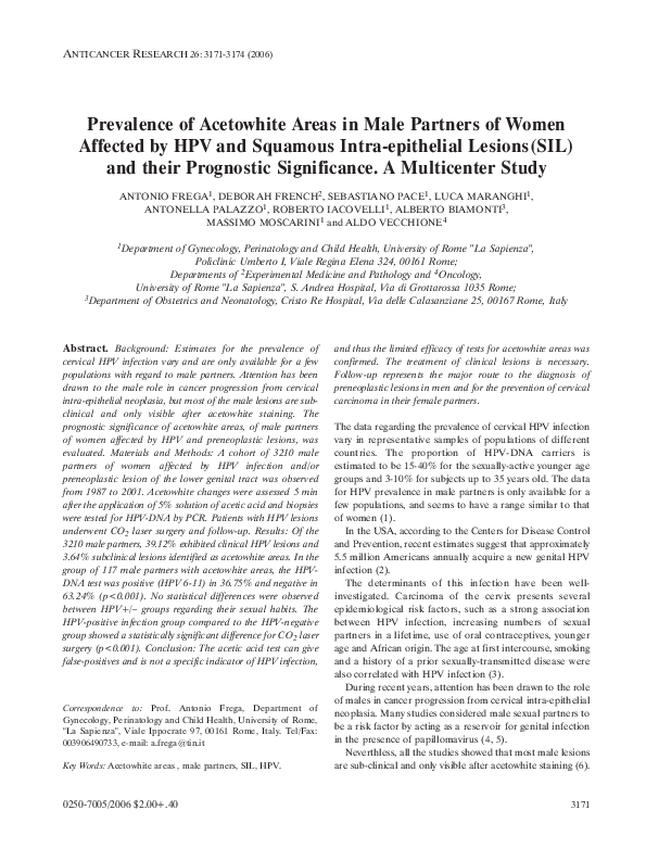 (PDF) Prevalence of Acetowhite Areas in Male Partners of Women Affected ...