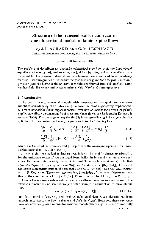 (PDF) Structure of the transient wall-friction law in one-dimensional models of laminar pipe flows