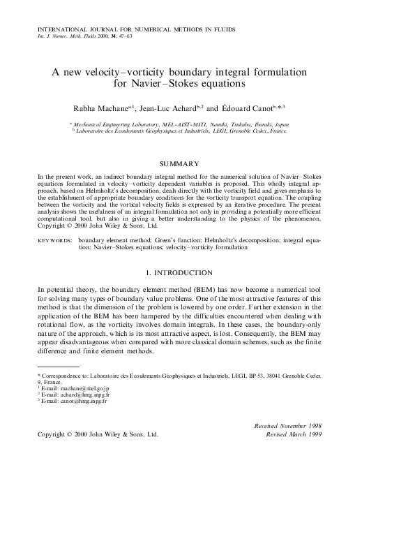 (PDF) A new velocity-vorticity boundary integral formulation for Navier-Stokes equations