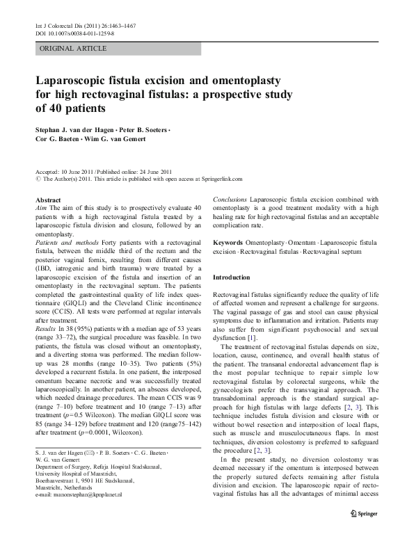 (PDF) Laparoscopic fistula excision and omentoplasty for high ...