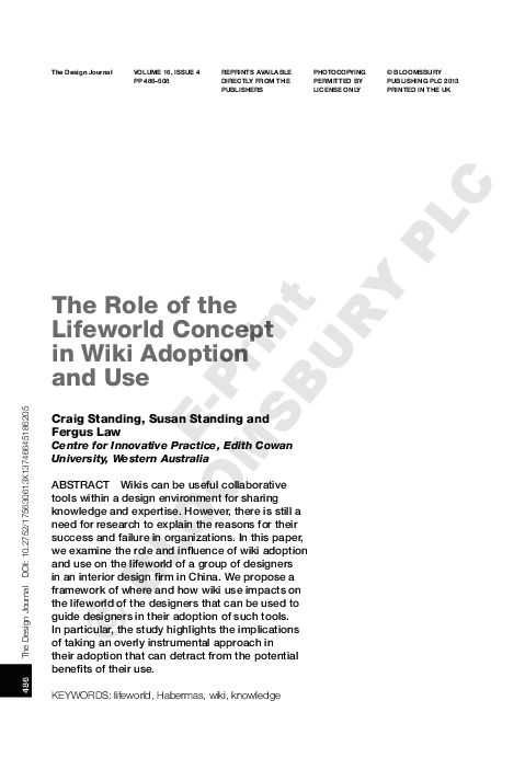 (PDF) The Role of the Lifeworld Concept in Wiki Adoption and Use