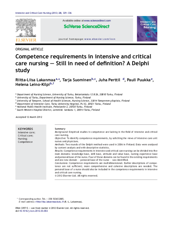 (PDF) Competence requirements in intensive and critical care nursing ...
