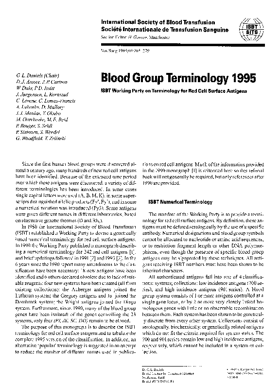 (PDF) Blood Group Terminology 1995: ISBT Working Party on Terminology ...
