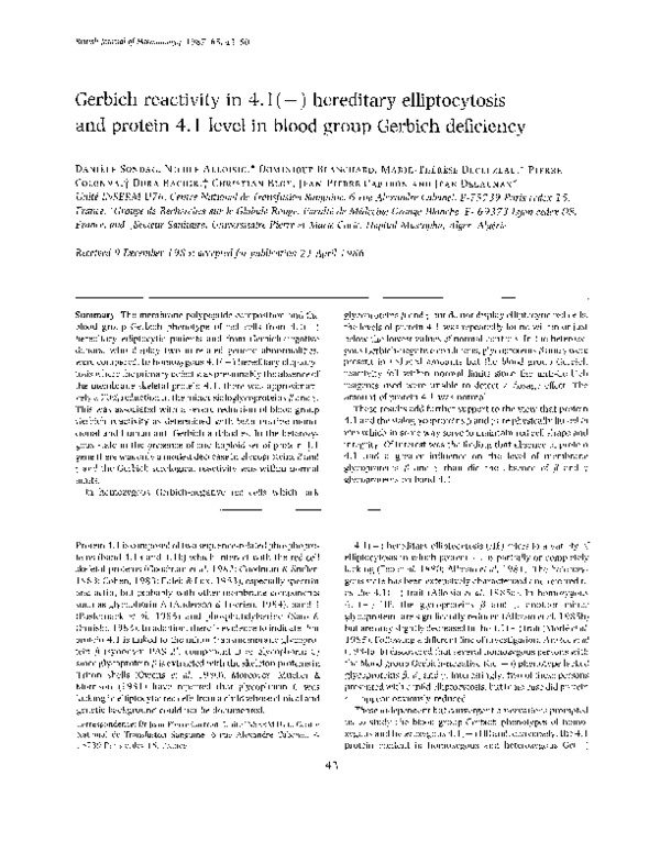 (PDF) Gerbich reactivity in 4.1(—) hereditary elliptocytosis and ...