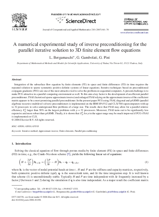 (PDF) A numerical experimental study of inverse preconditioning for the parallel iterative ...