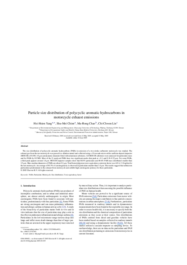 (PDF) Particle size distribution of polycyclic aromatic hydrocarbons in motorcycle exhaust emissions