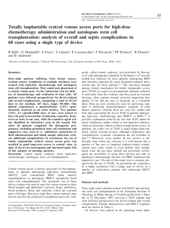 (PDF) Totally implantable central venous access port infections in ...