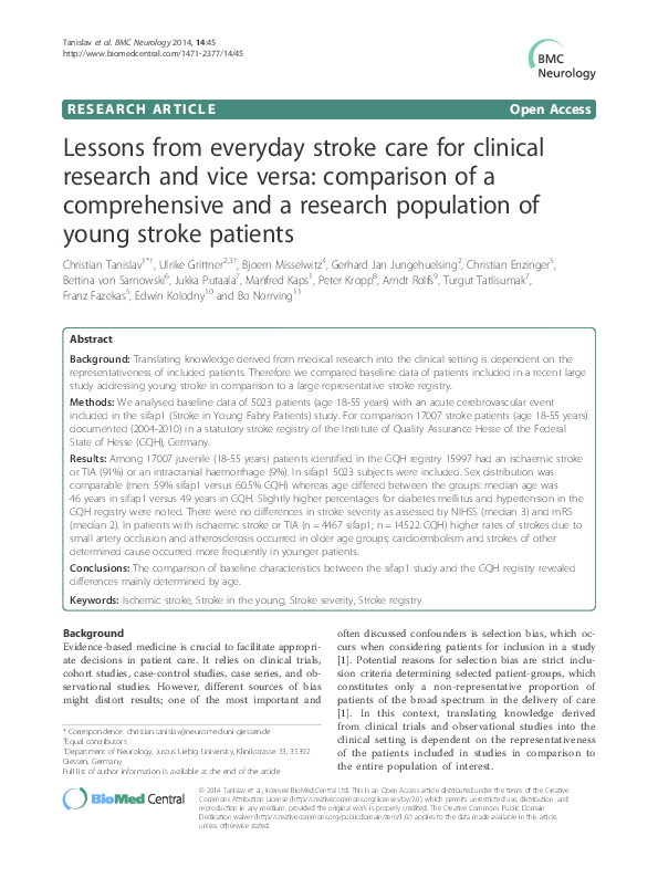 (PDF) Lessons from everyday stroke care for clinical research and vice ...