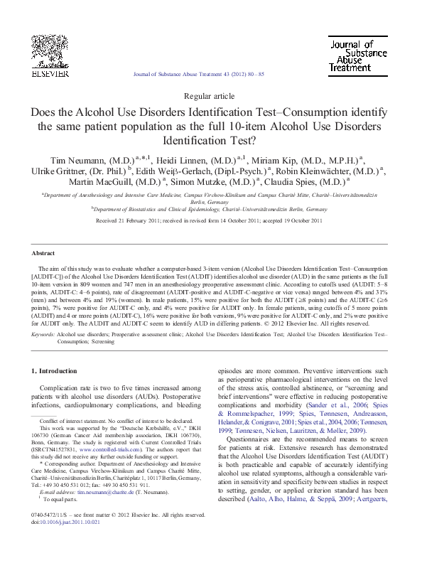 (PDF) Does the Alcohol Use Disorders Identification Test–Consumption ...