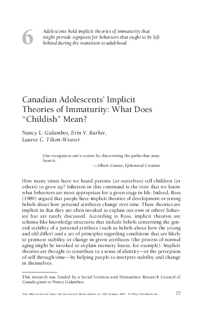 (PDF) Canadian Adolescents' Implicit Theories of Immaturity: What Does ...