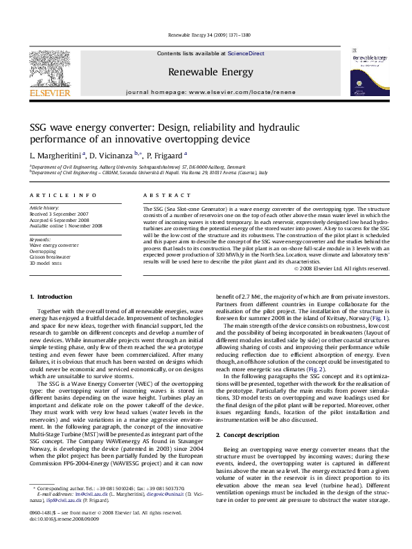 (PDF) SSG wave energy converter: Design, reliability and hydraulic ...