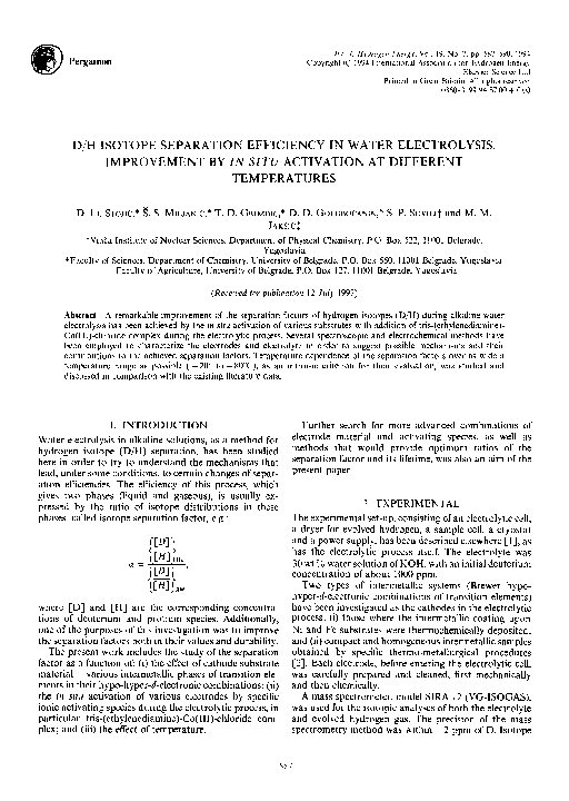(PDF) D/H isotope separation efficiency in water electrolysis ...