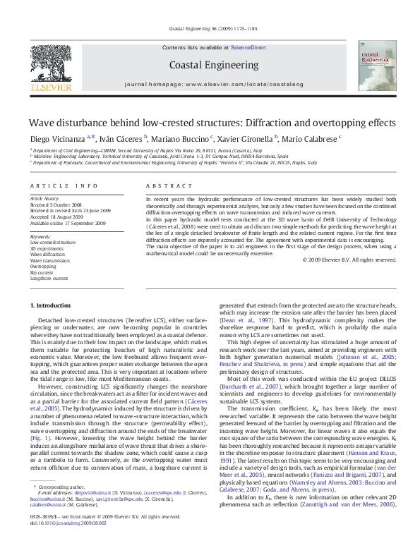 (PDF) Wave disturbance behind low-crested structures: Diffraction and ...