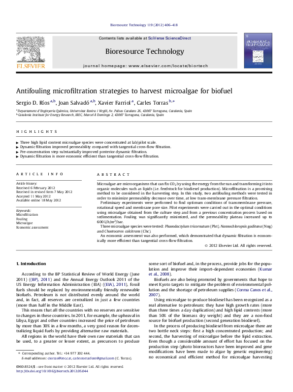 (PDF) Antifouling microfiltration strategies to harvest microalgae for ...