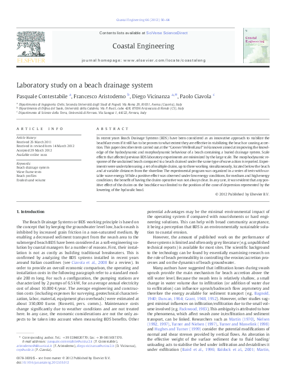 (PDF) Laboratory study on a beach drainage system