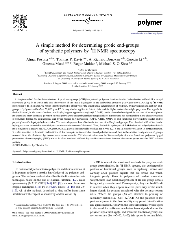 (PDF) A simple method for determining protic end-groups of synthetic ...