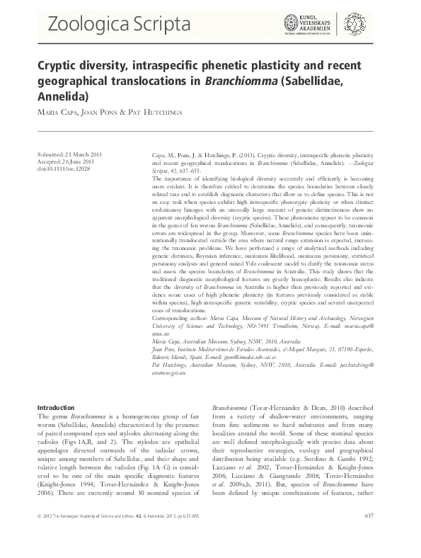 (PDF) Cryptic diversity, intraspecific phenetic plasticity and recent ...