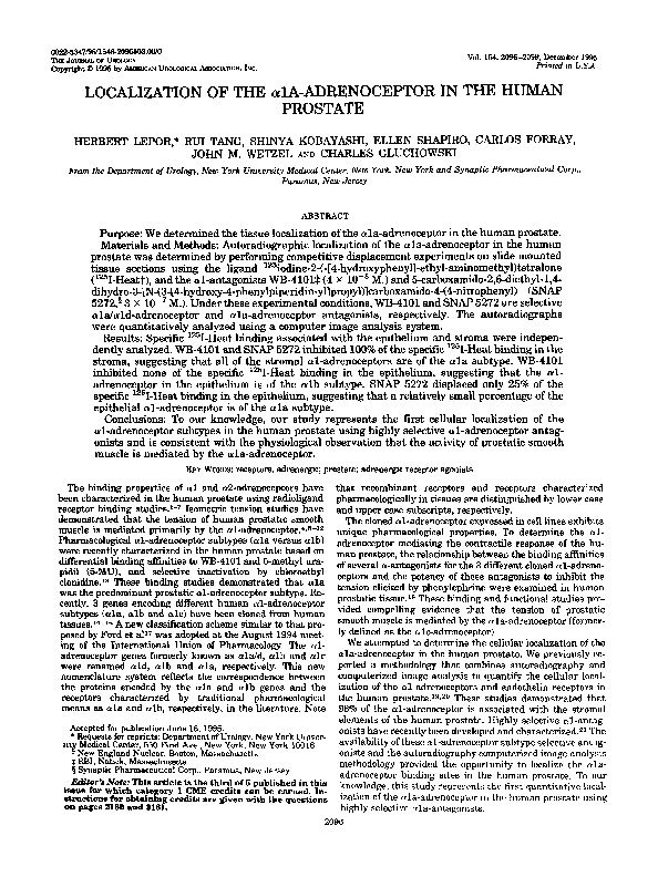 (PDF) Localization of the alpha 1A-Adrenoceptor in the Human Prostate