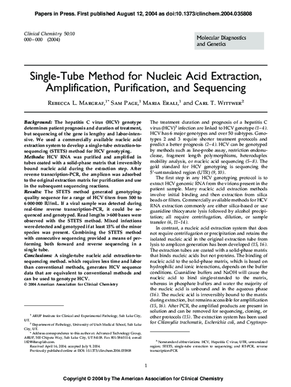 (PDF) Single-Tube Method for Nucleic Acid Extraction, Amplification ...