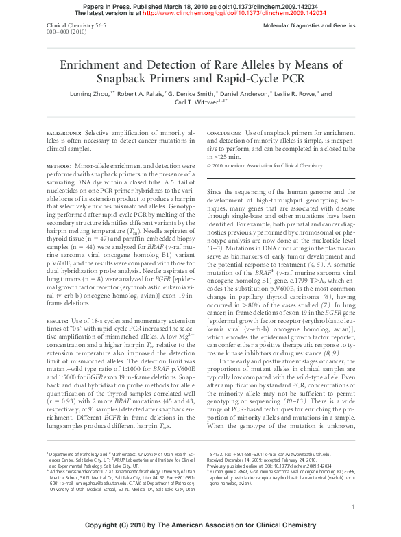 (PDF) Enrichment and Detection of Rare Alleles by Means of Snapback ...