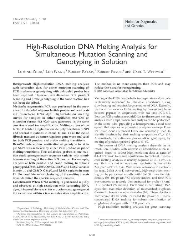 (PDF) Amplicon DNA Melting Analysis for Mutation Scanning and ...