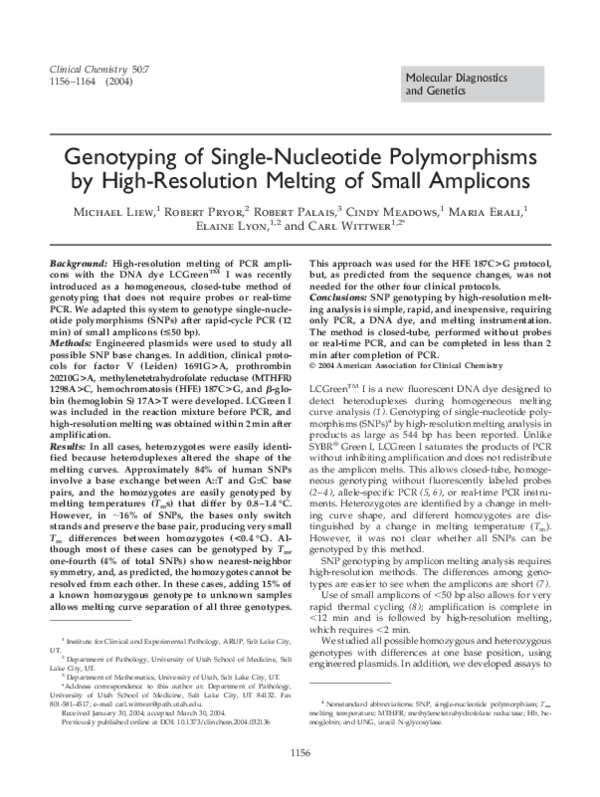(PDF) Genotyping of single nucleotide polymorphisms by primer extension reaction and a dual ...