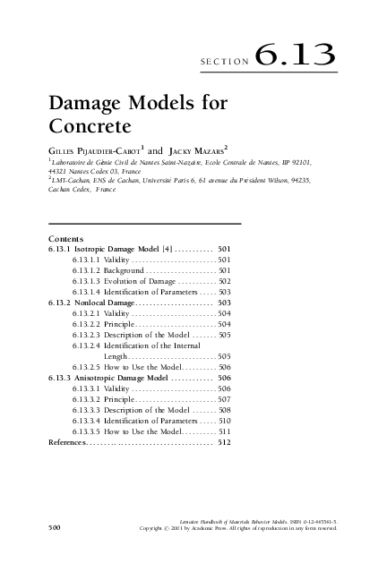 (PDF) Damage Models for Concrete