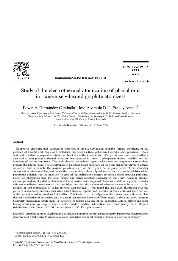 (PDF) Study of the electrothermal atomization of phosphorus in ...