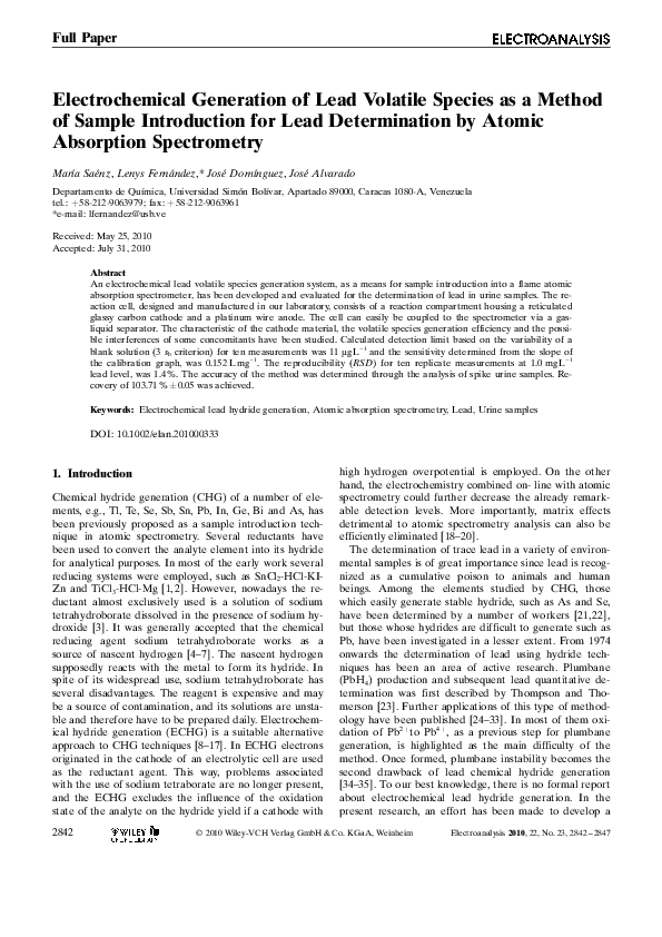 (PDF) Electrochemical Generation of Lead Volatile Species as a Method ...