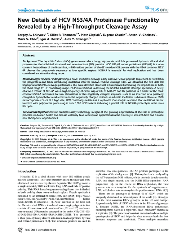 (PDF) New Details of HCV NS3/4A Proteinase Functionality Revealed by a High-Throughput Cleavage ...