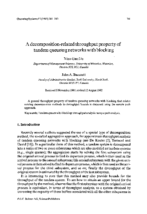 Pdf A Decomposition Related Throughput Property Of Tandem Queueing Networks With Blocking