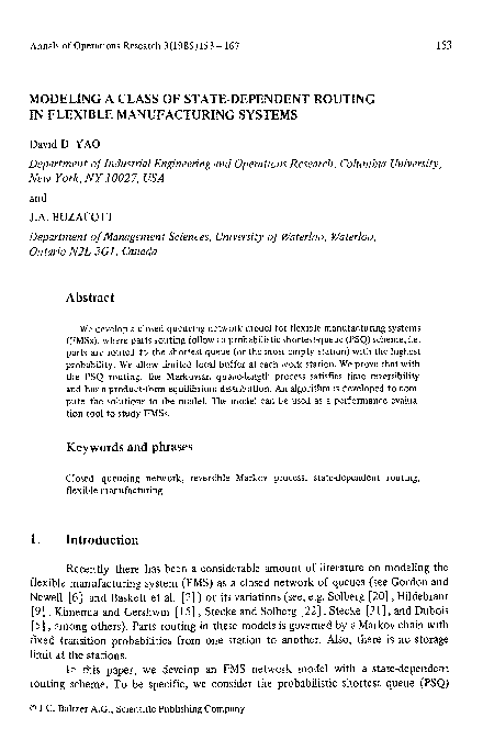 (PDF) Modeling a class of state-dependent routing in flexible manufacturing systems